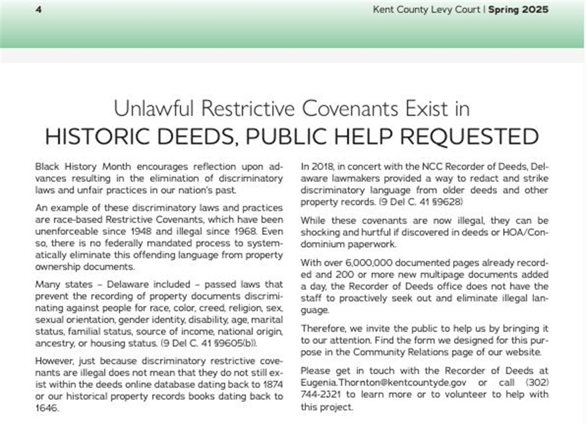 Illegal Restrictive Covenants Exist in Historic Deeds Kent County Levy ...